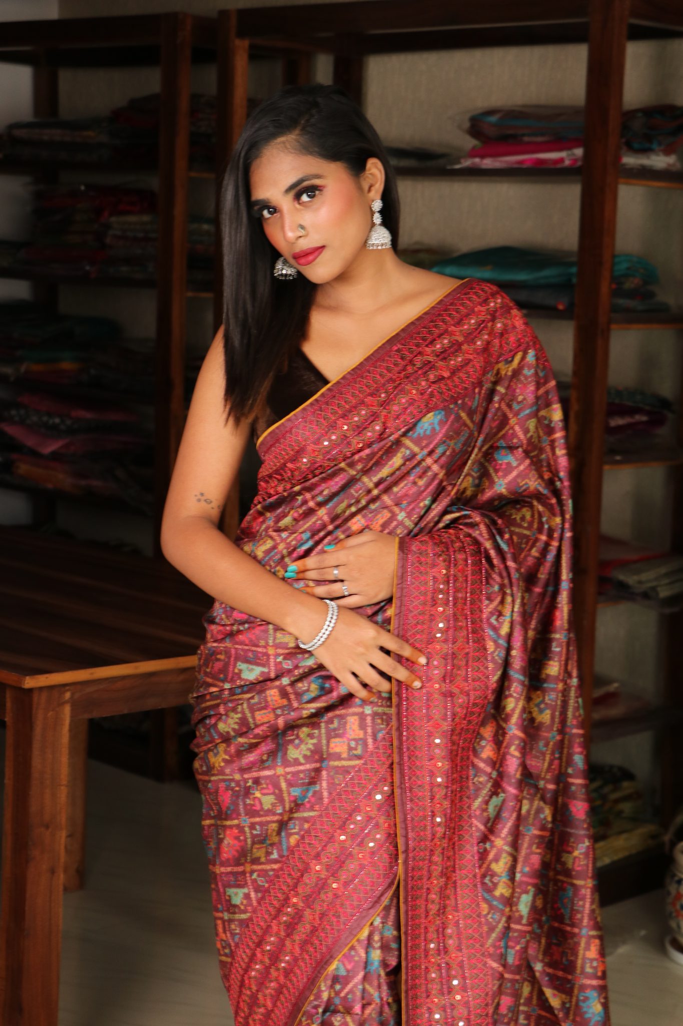 Patola Tussar Silk with Embroidery - TANTUVANA