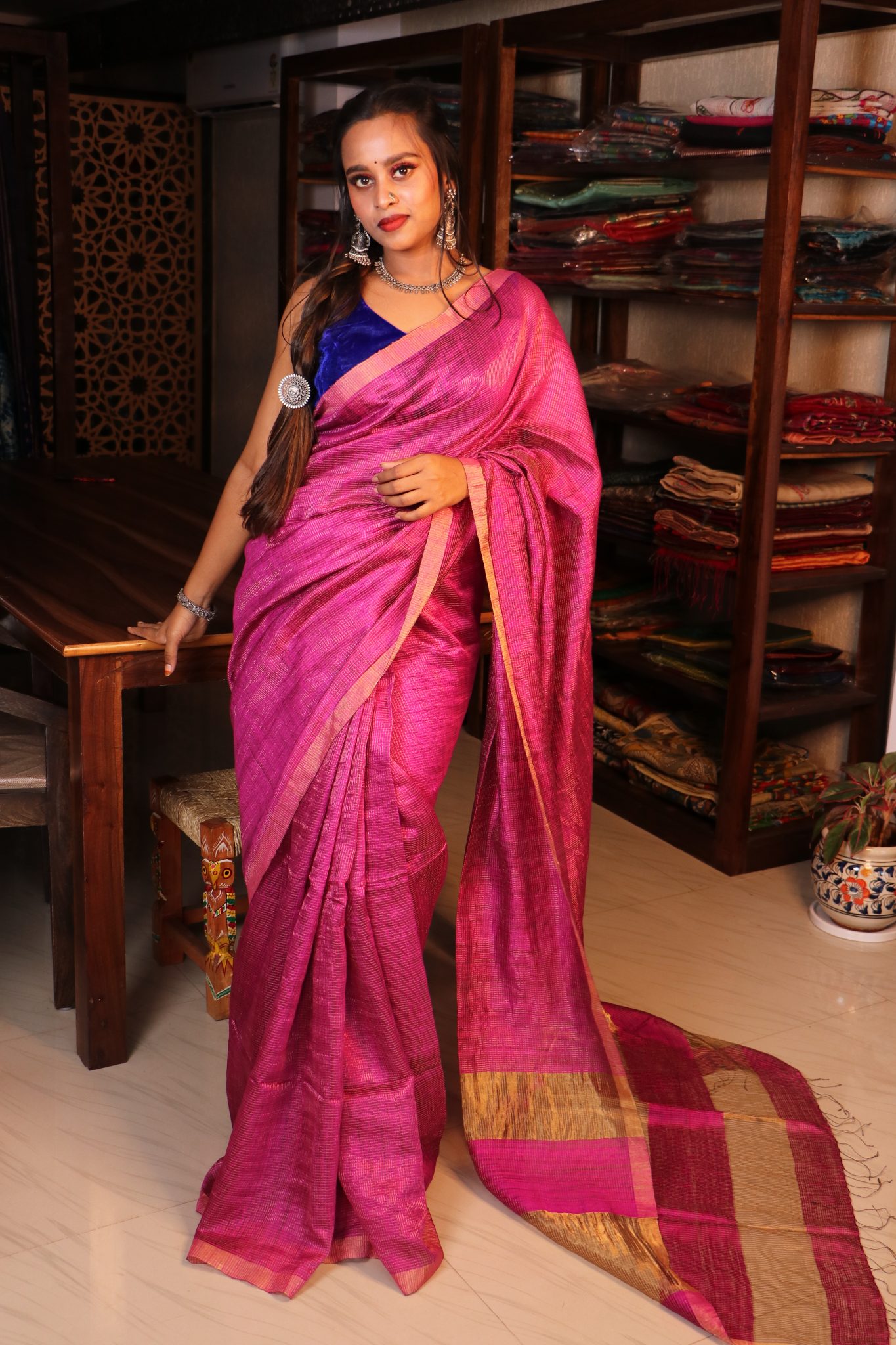 Matka Silk with Checks all over - TANTUVANA