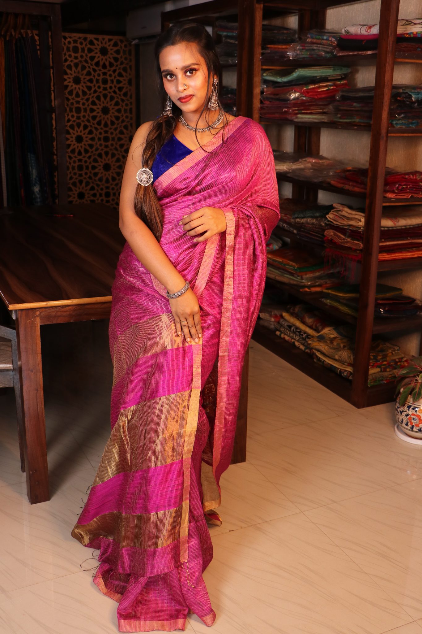 Matka Silk with Checks all over - TANTUVANA