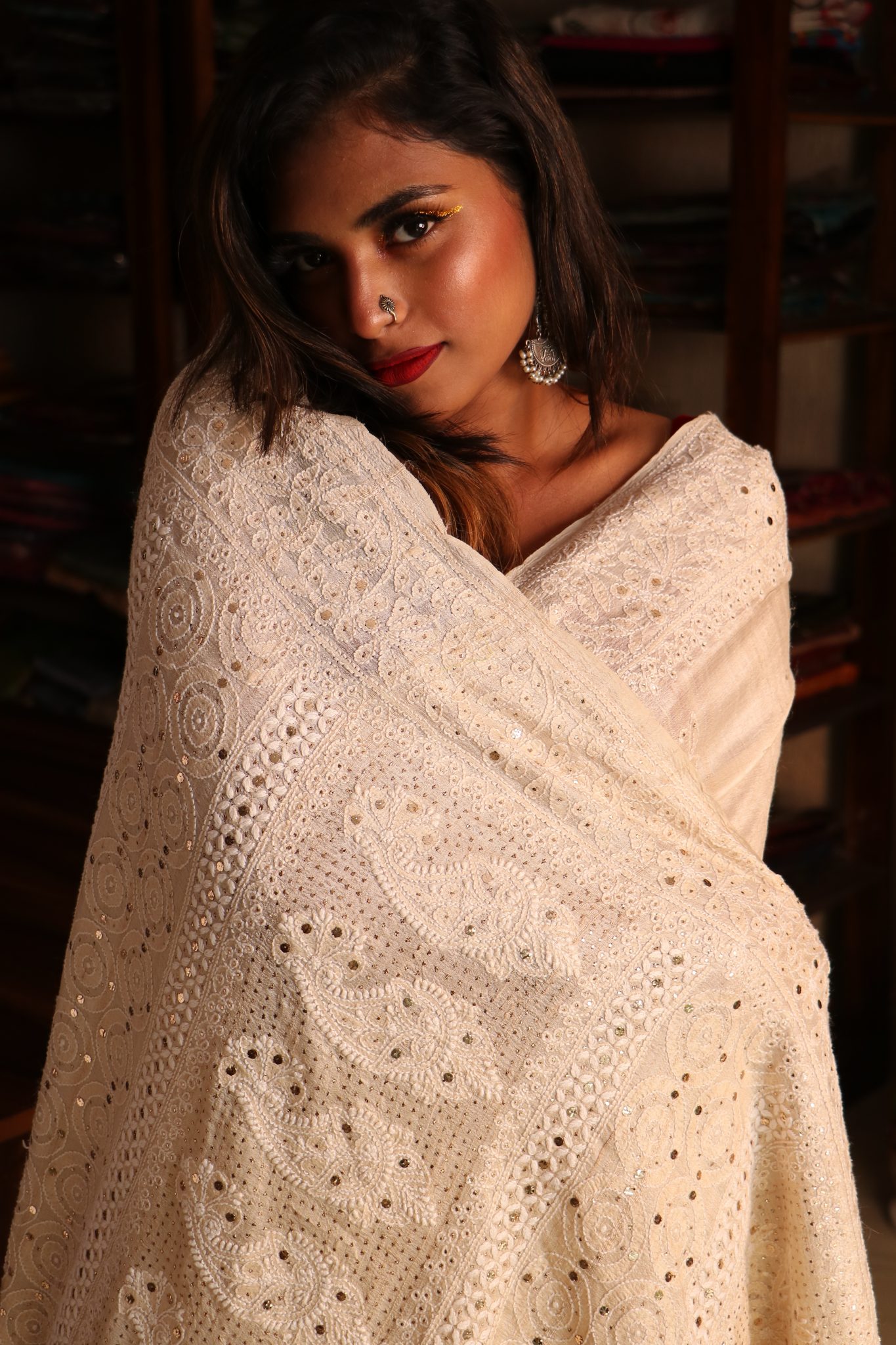 Lucknowi Tussar with Mukaish Badla work - TANTUVANA