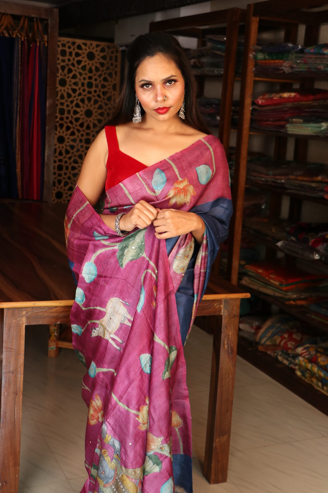 Pichwai Tussar with Mukaish work - TANTUVANA