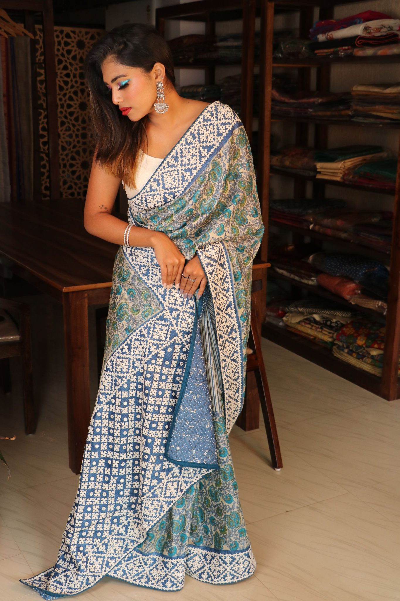 Tussar Bagru with Hand Kutch Work - TANTUVANA