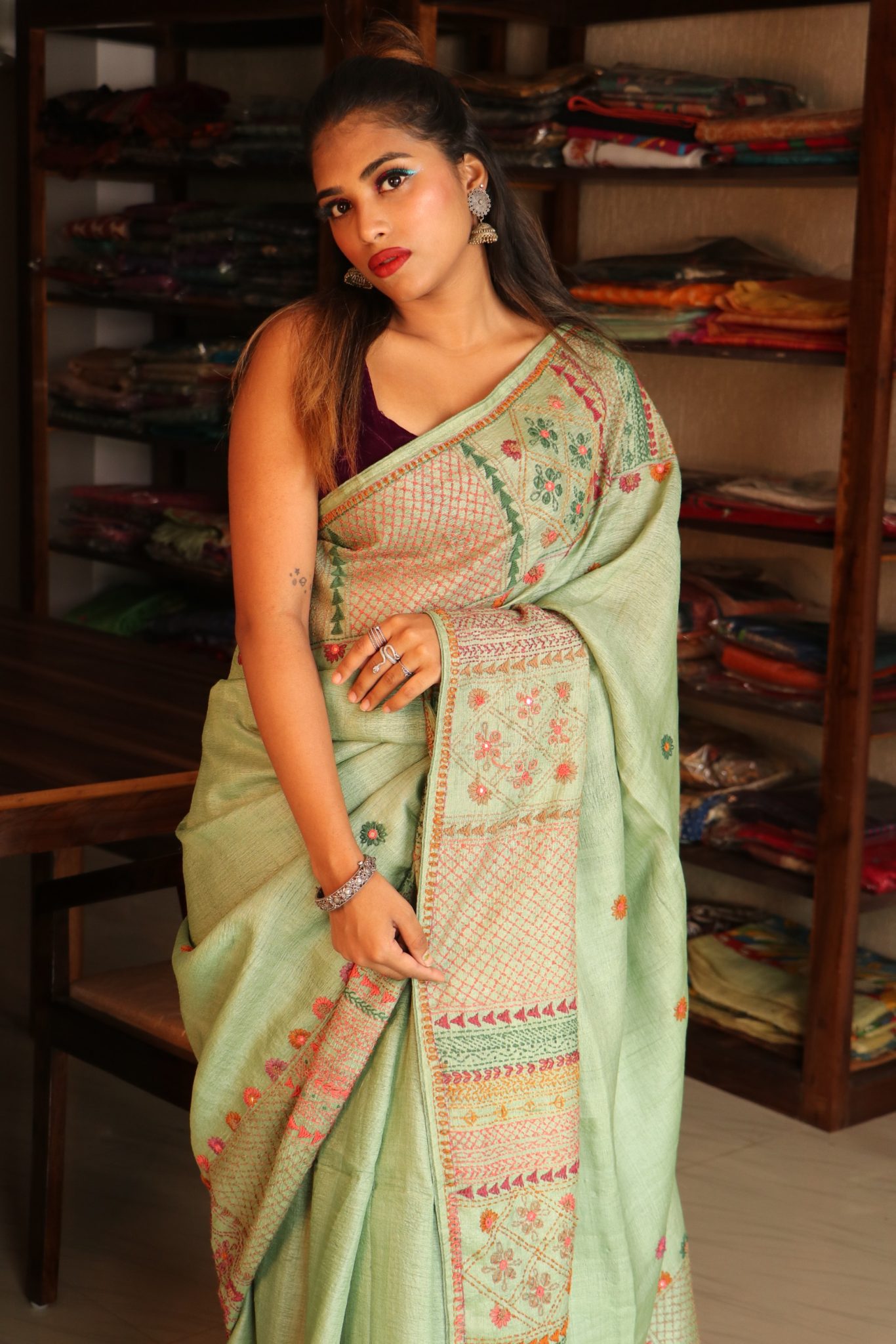 Lambani work on Tussar Silk - TANTUVANA