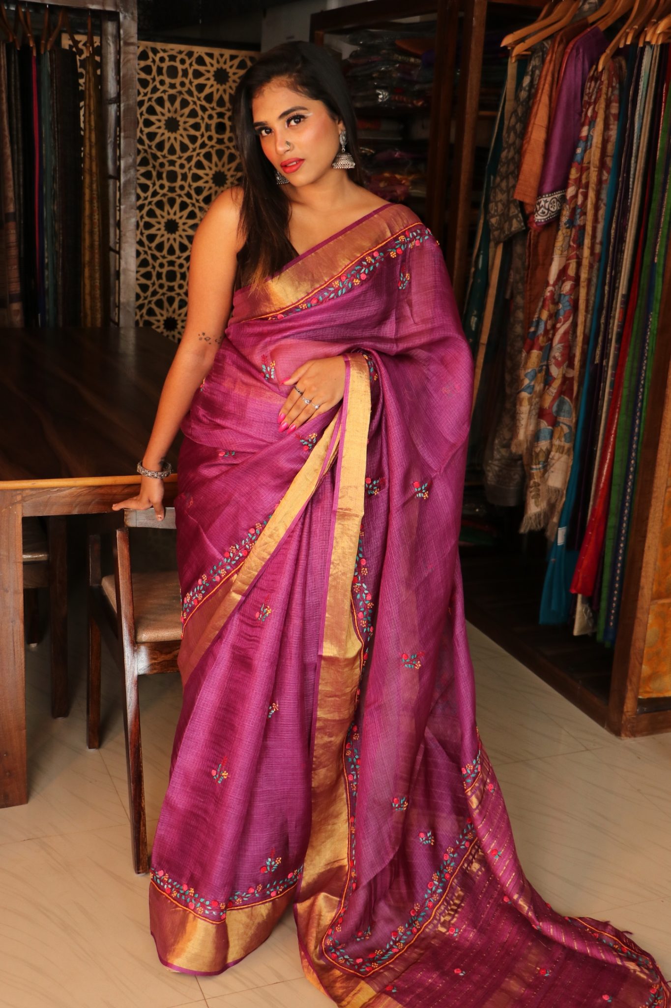 Tussar Kota Saree with Thread Work - TANTUVANA